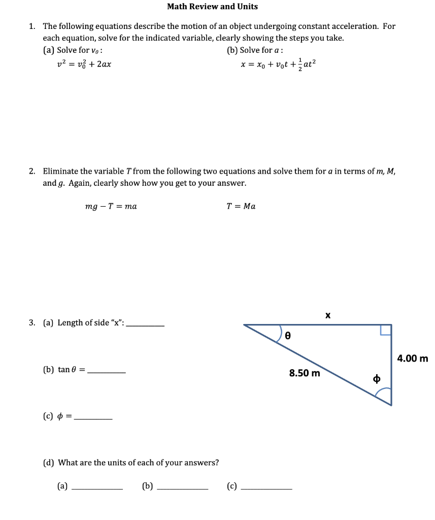 Solved 1. The following equations describe the motion of an | Chegg.com
