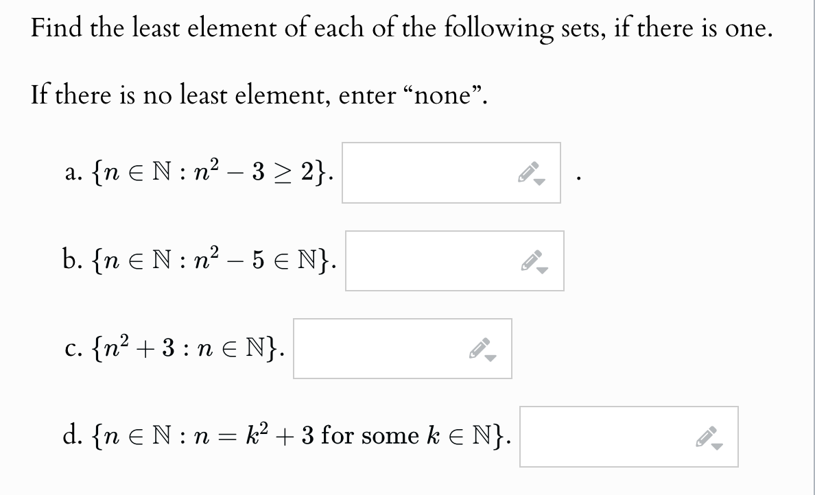 Find the least element of each of the following sets, | Chegg.com