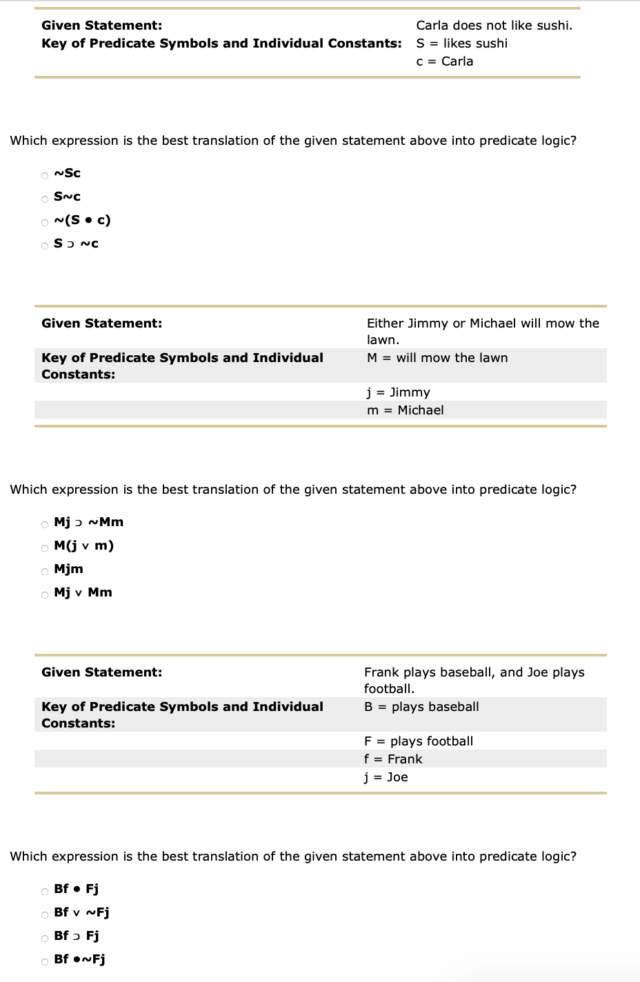 Solved 1. Singular Statements in Predicate Logic Predicate | Chegg.com