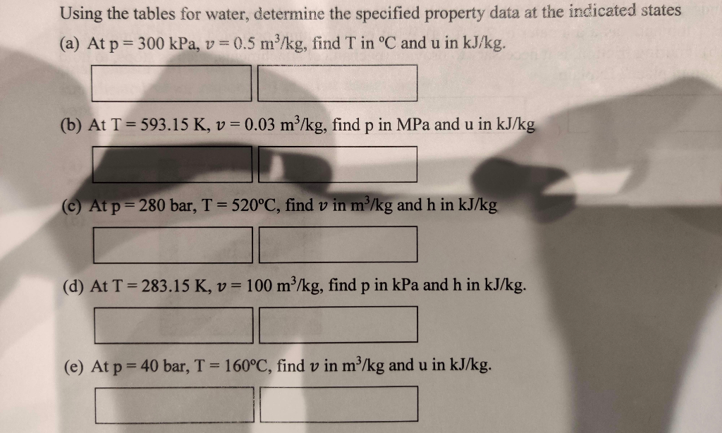 Solved Using the tables for water, determine the specified | Chegg.com