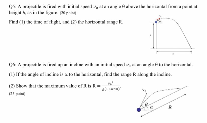 Solved Q5: A projectile is fired with initial speed vo at an | Chegg.com