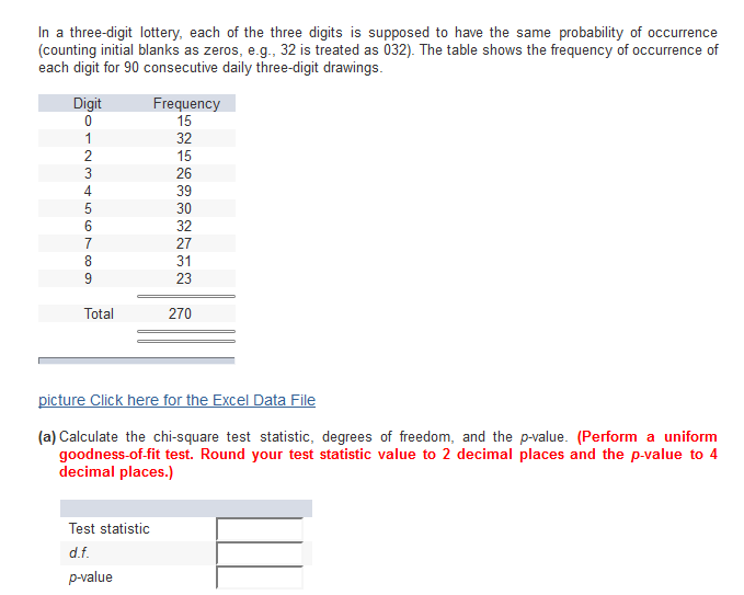 Solved In a three-digit lottery, each of the three digits is | Chegg.com
