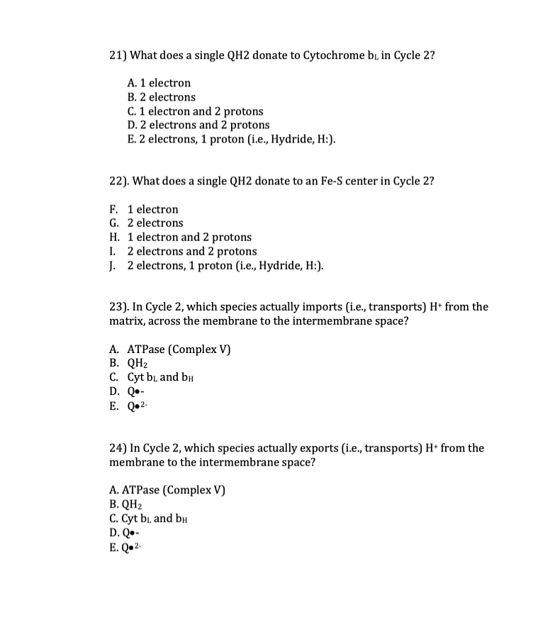 Solved From complex i QH2 QH2 2H+ Q ISP Q- bHse 1 Qo Cycle 1 | Chegg.com
