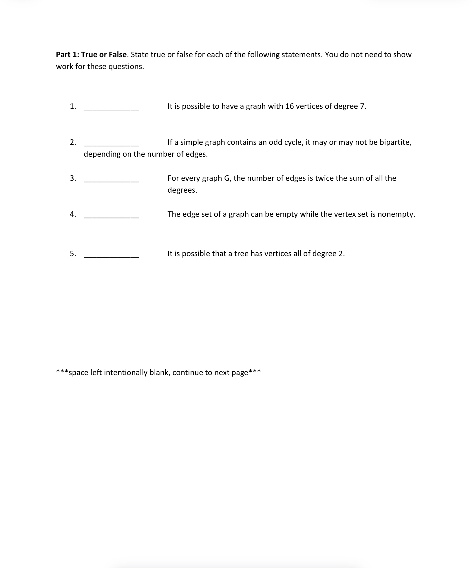 Solved Part 1: True or False. State true or false for each | Chegg.com