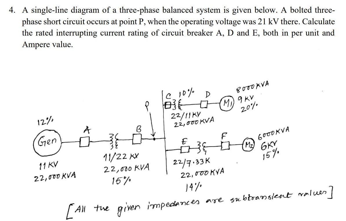 Solved 4. A single-line diagram of a three-phase balanced | Chegg.com