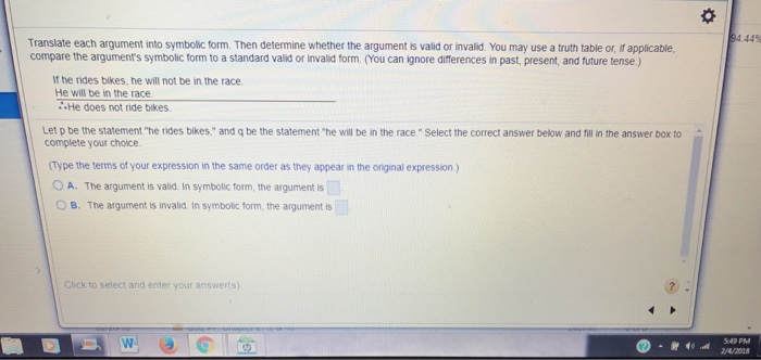 Solved 44% Translate each argument into symbolic form. Then | Chegg.com Solved 44% Translate each argument into symbolic form. Then | Chegg.com