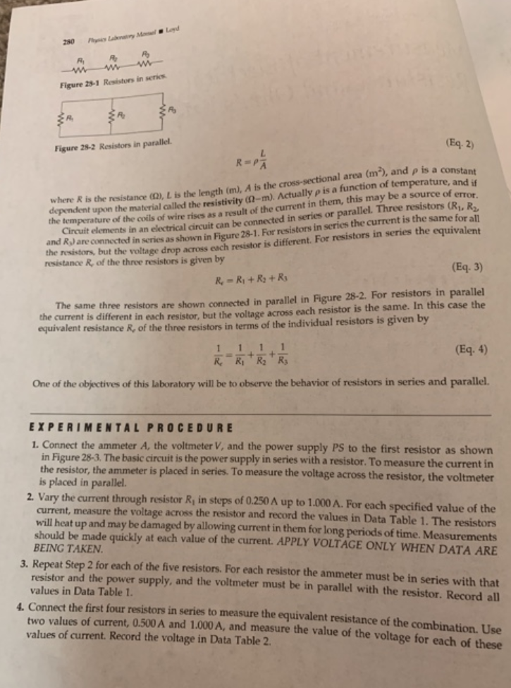 Laboratory 28 Measurements of Electrical Resistance | Chegg.com