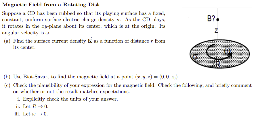 Solved Magnetic Field from a Rotating Disk Suppose a CD has | Chegg.com