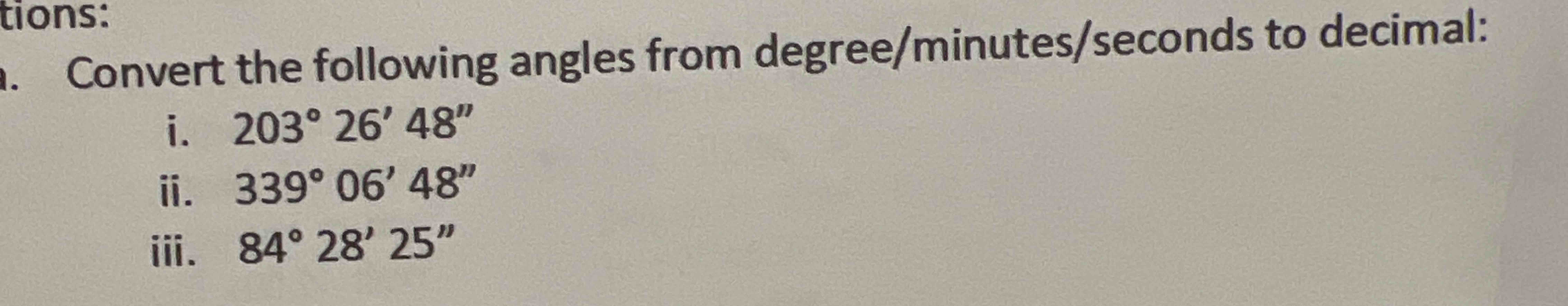 Solved Convert the following angles from | Chegg.com
