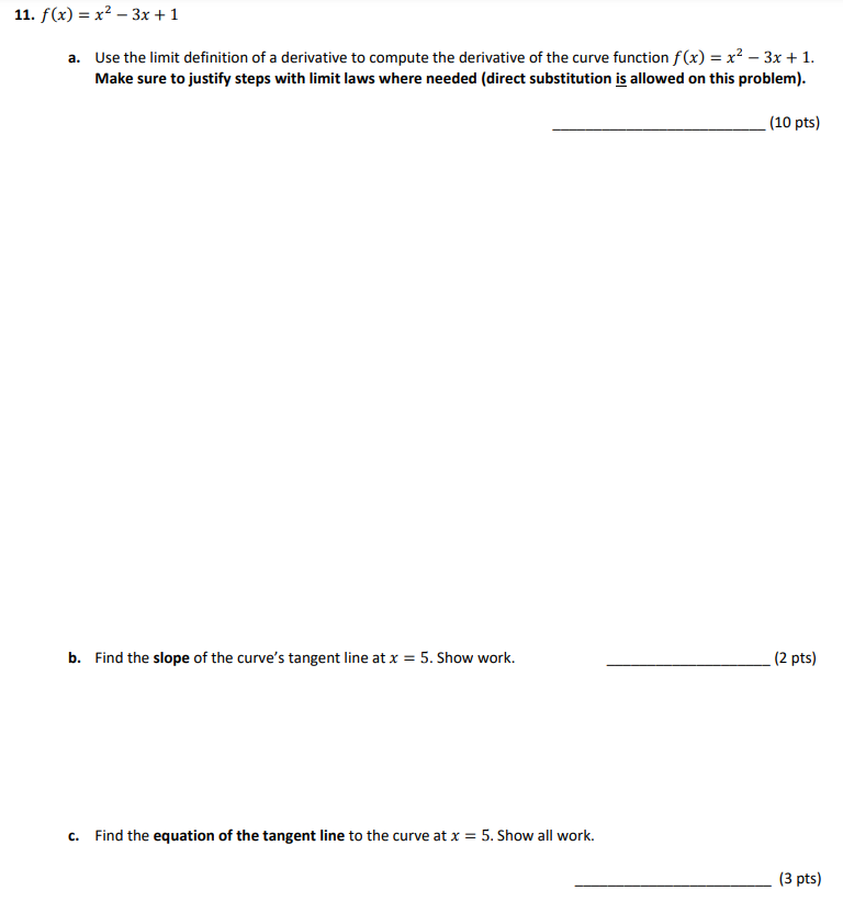 Solved f(x)=x2−3x+1 a. Use the limit definition of a | Chegg.com
