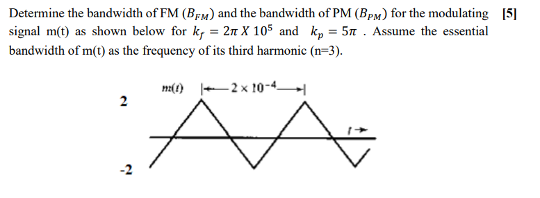 Solved Determine the bandwidth of FM (BFM) and the bandwidth | Chegg.com