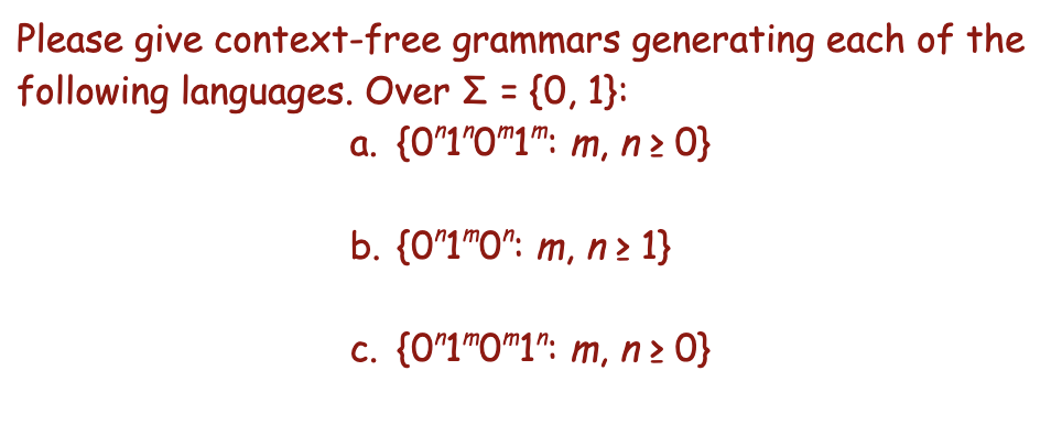 Solved Please give context-free grammars generating each of | Chegg.com