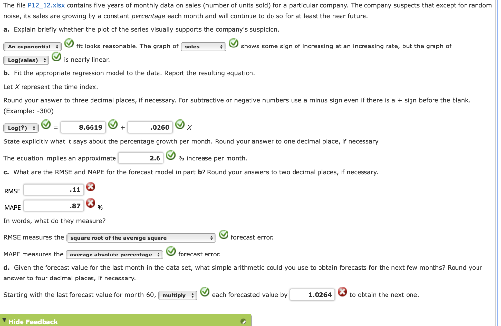 The file P12_12.xlsx contains five years of monthly | Chegg.com