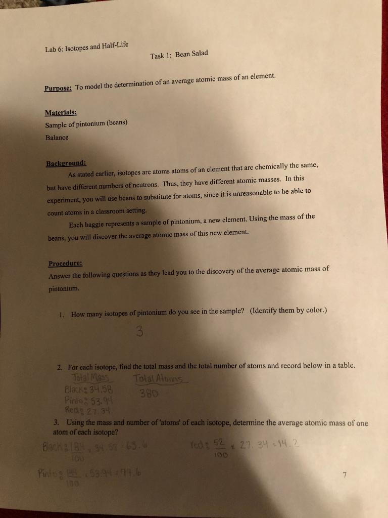 Solved Lab 6: Isotopes and Half-Life Task 1: Bean Salad | Chegg.com