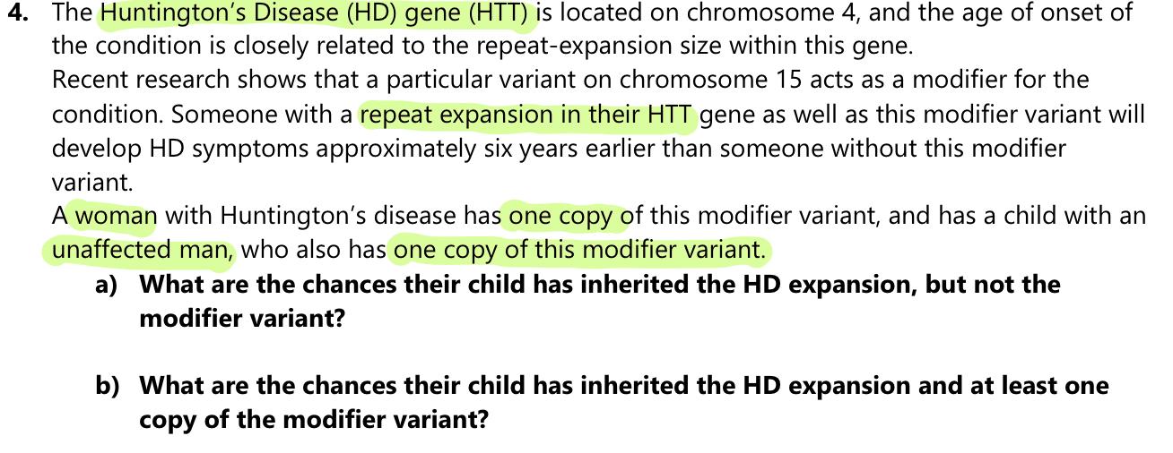 Solved 4. The Huntington's Disease (HD) gene (HTT) is | Chegg.com