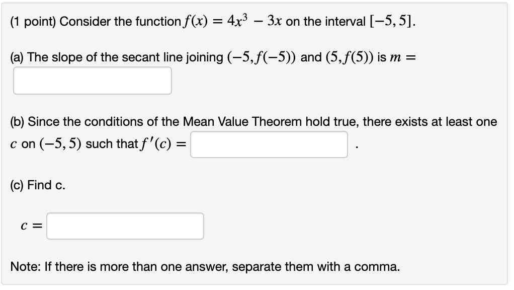 Solved (1 point) Consider the function f(x) = 4x3 – 3x on | Chegg.com