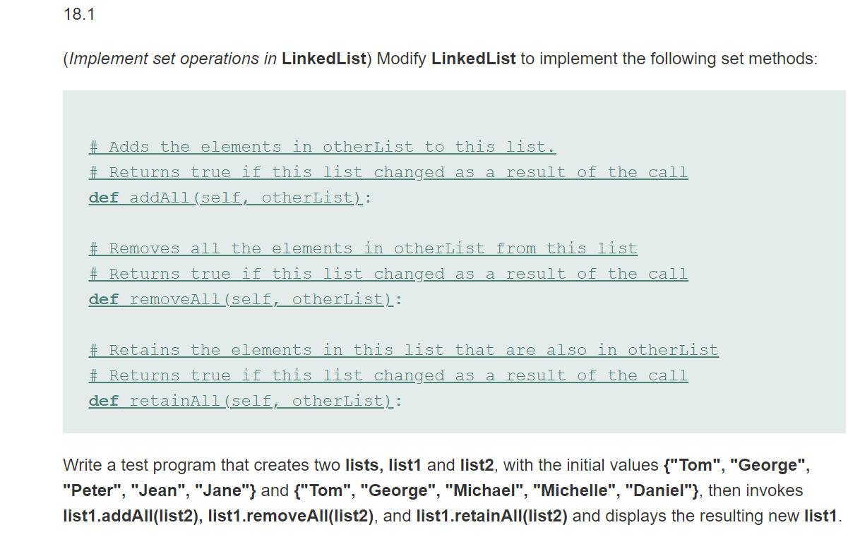 Solved 181 Implement Set Operations In Linkedlist Modify 5191