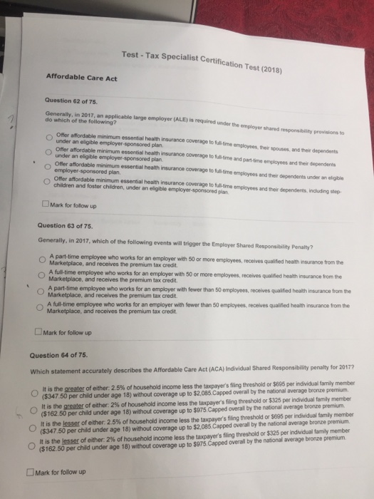 Solved Test- Tax Specialist Certification Tes t (2018) | Chegg.com