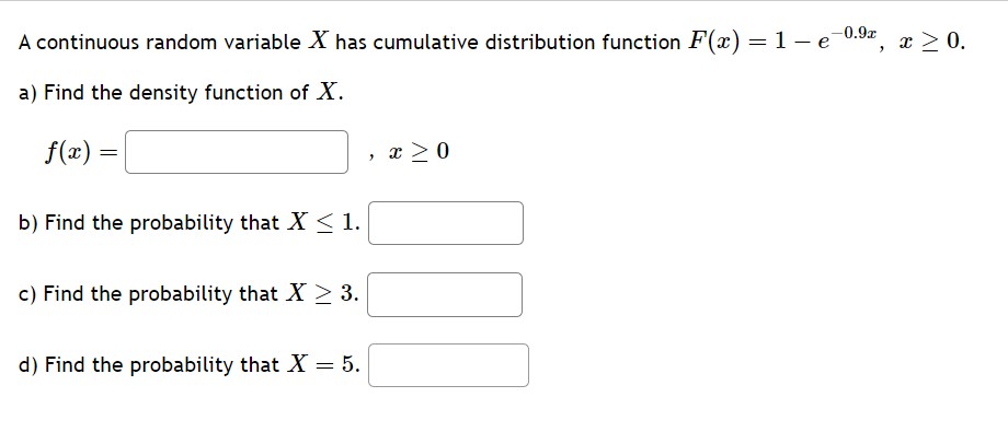 Solved A continuous random variable X has cumulative | Chegg.com