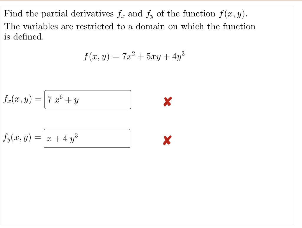 Solved ' Find the partial derivatives fx and fy of the | Chegg.com