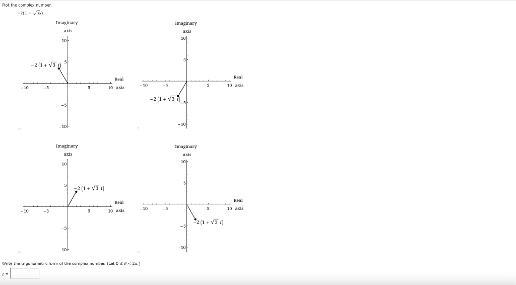 Solved Plot the complex number. -2(1 + 30 Imaginary | Chegg.com