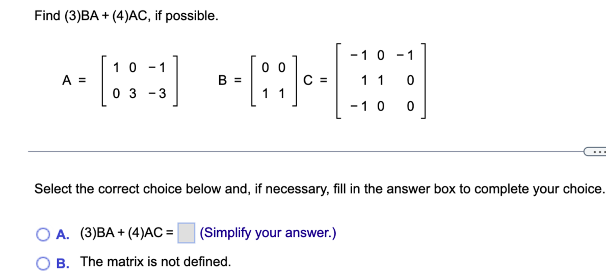 Solved Given the following matrices, perform the indicated | Chegg.com