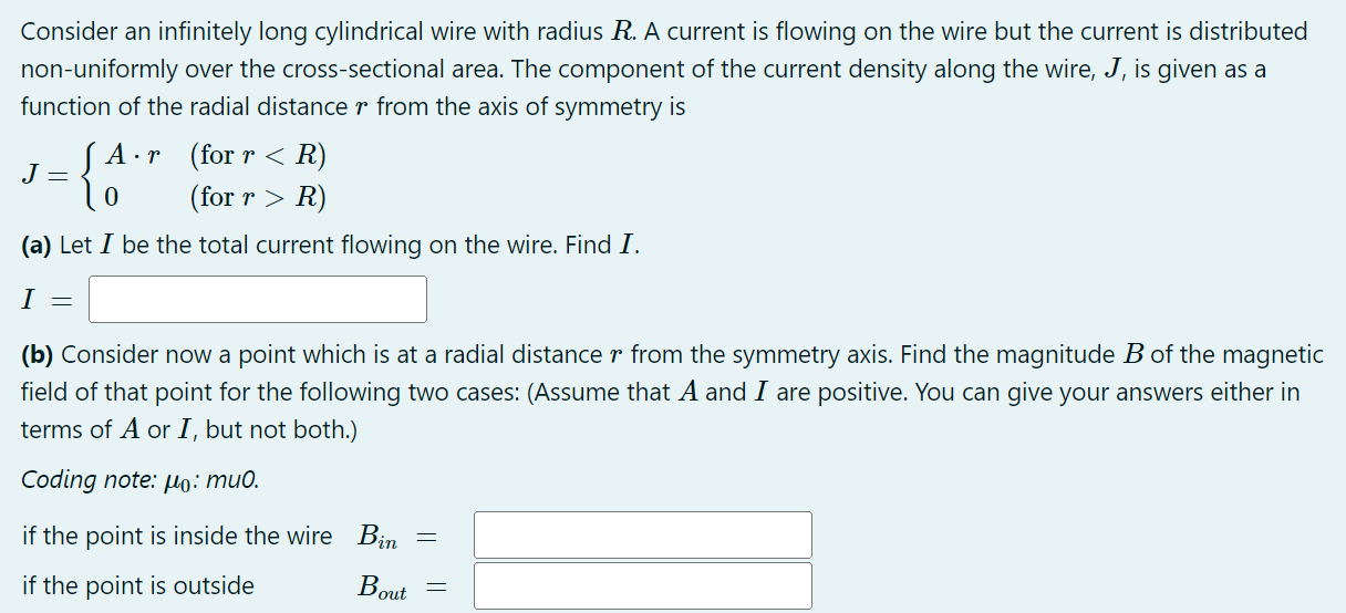 Solved Consider an infinitely long cylindrical wire with | Chegg.com