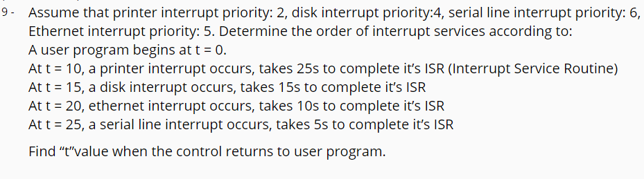 Solved 9. Assume that printer interrupt priority: 2, disk | Chegg.com