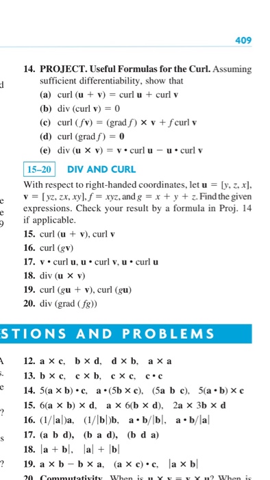 Solved 409 14. PROJECT. Useful Formulas for the Curl. | Chegg.com