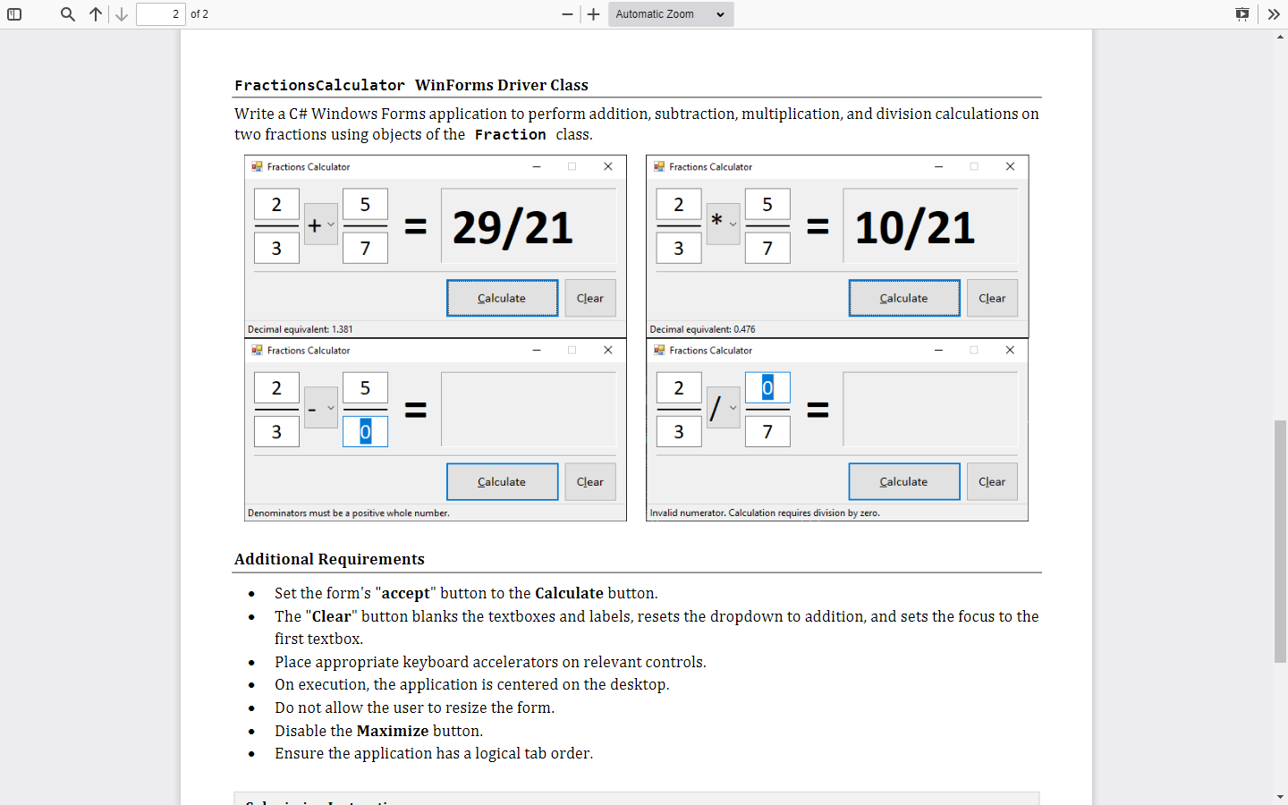 Solved Using C# create a Fraction class from the provided | Chegg.com