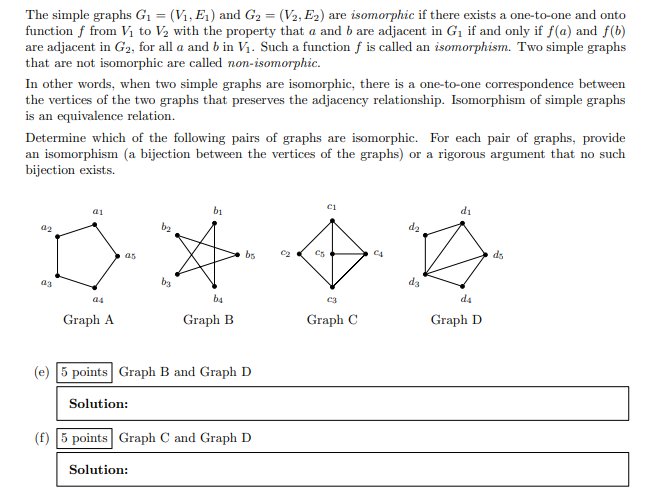 Solved The simple graphs G1 = (V1, E1) and G2 = (V2, E2) are | Chegg.com