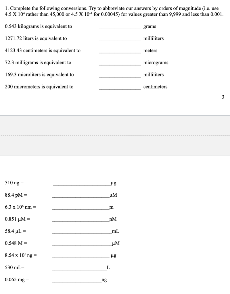 Solved 1. Complete the following conversions. Try to | Chegg.com