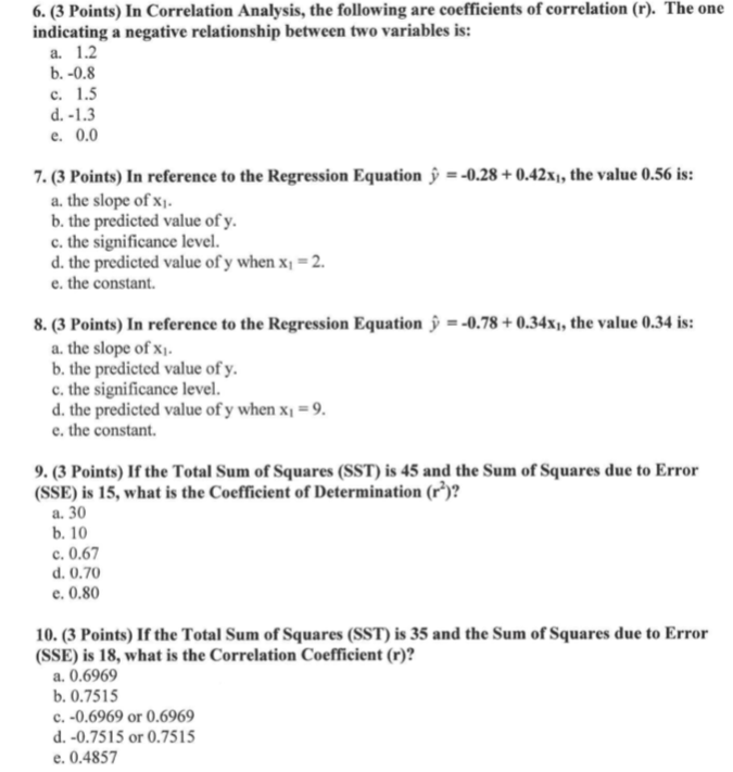 Solved 6. (3 Points) In Correlation Analysis, the following | Chegg.com
