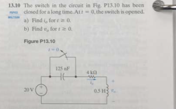 Solved 13.10 The switch in the circuit in Fig. P13.10 has | Chegg.com