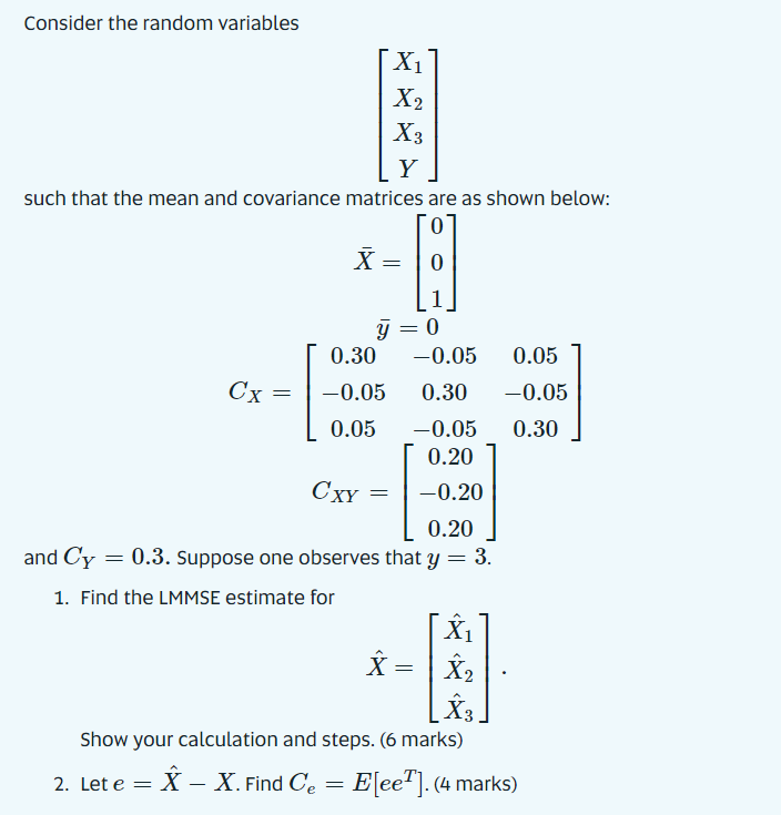 Consider the random variables X1 X2 X3 Y such that | Chegg.com
