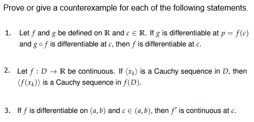 Solved Prove or give a counterexample for each of the | Chegg.com