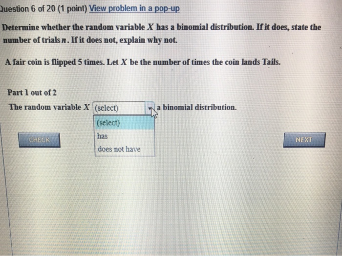Solved Question 6 of 20 (1 point) View problem in a pop-up | Chegg.com