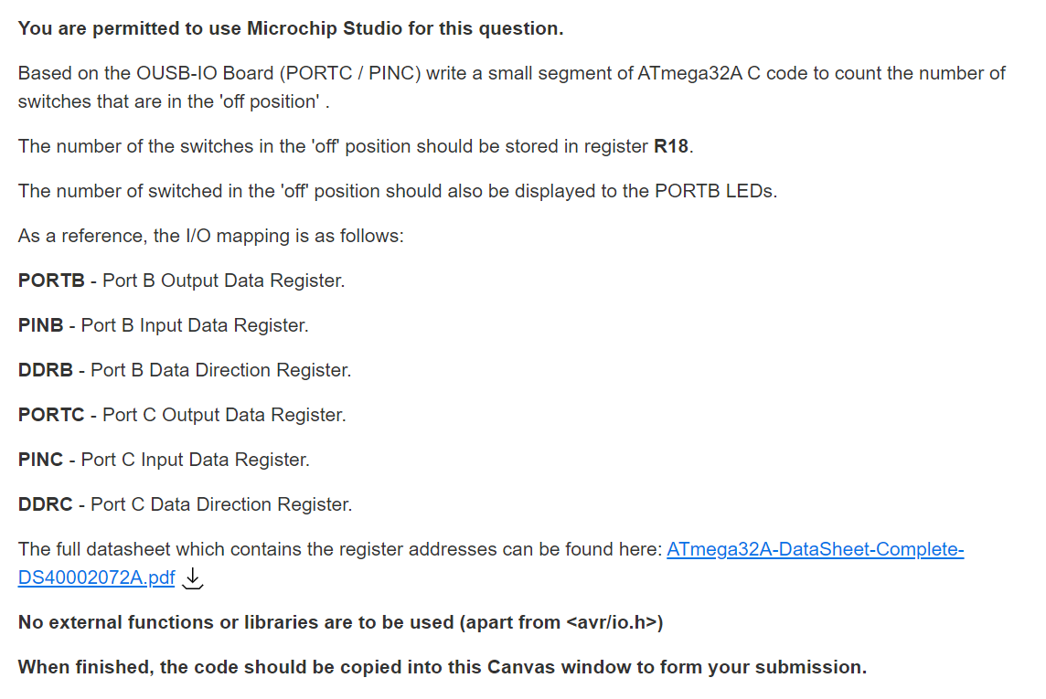 Solved You are permitted to use Microchip Studio for this | Chegg.com