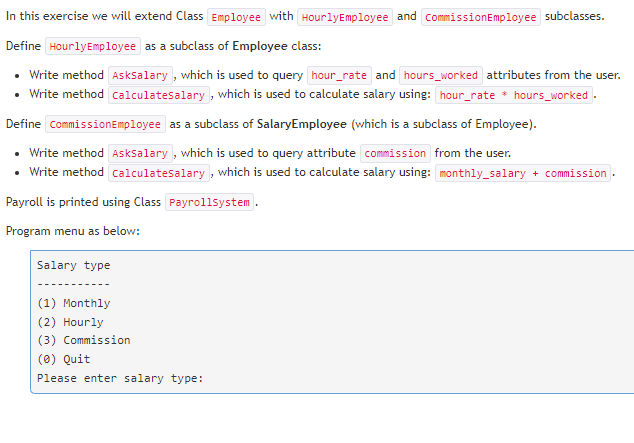 Solved In this exercise we will extend Class Employee with | Chegg.com