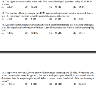 Solved 11. The signal-40-quantization noise ratio for a | Chegg.com