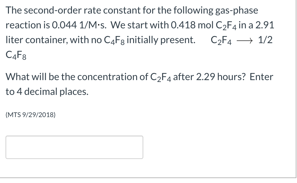 Solved The second-order rate constant for the following | Chegg.com