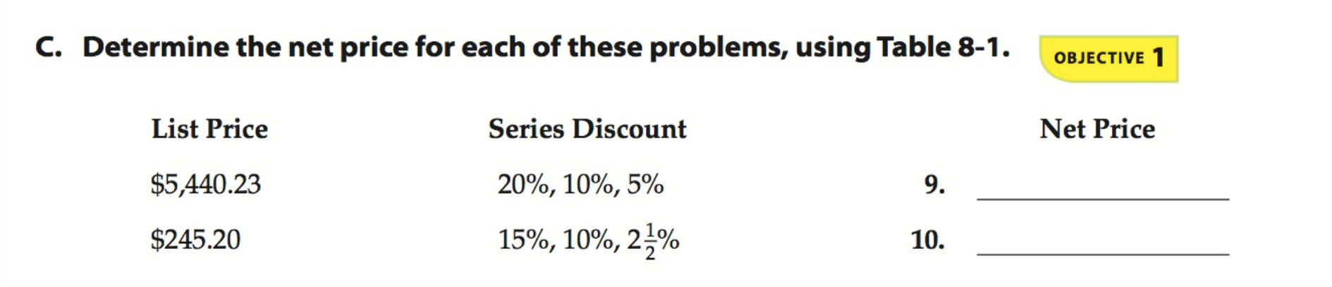 Solved C. Determine the net price for each of these | Chegg.com