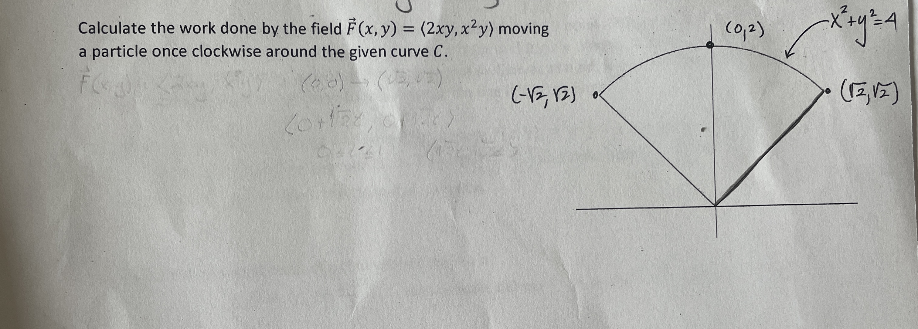 Solved Calculate the work done by the field F(x,y)= 2xy,x2y | Chegg.com