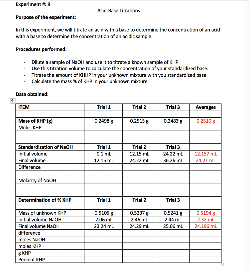 Solved - You have three trials – average them and all of the | Chegg.com