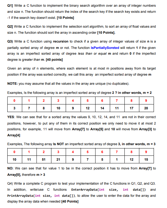 Solved Q1] Write a C function to implement the binary search | Chegg.com
