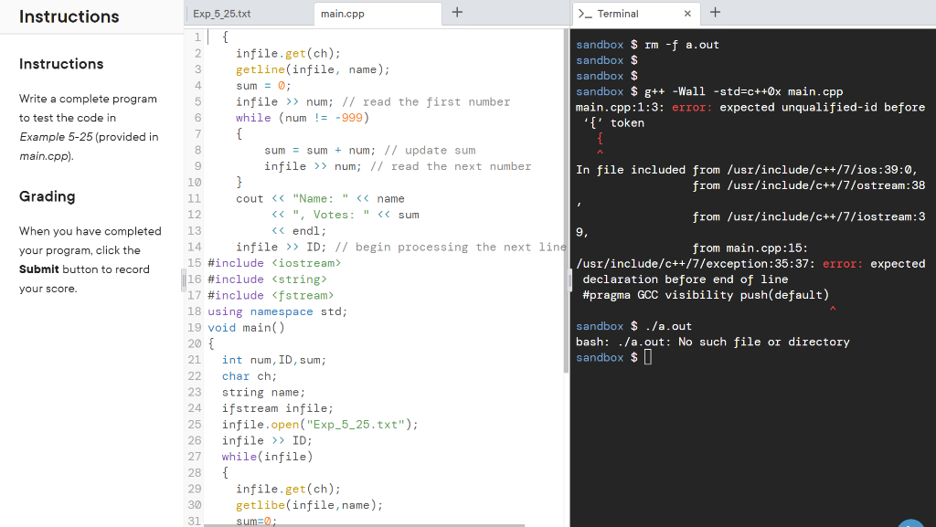 Solved + + Exp_5_25.txt main.cpp 1 101 2 John Smith 3 65 78 | Chegg.com