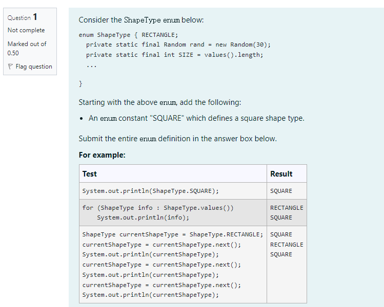 Solved Question 1 Not complete Marked out of 0.50 P Flag | Chegg.com