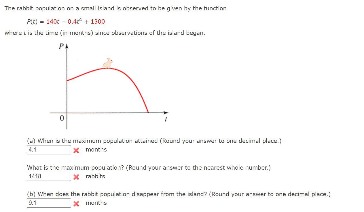 Solved The rabbit population on a small island is observed | Chegg.com
