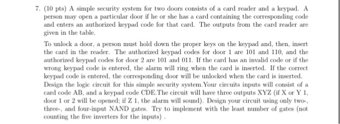 Solved 7. (10 pts) A simple security system for two doors | Chegg.com