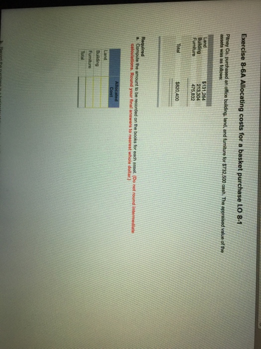 Solved Exercise 8-6A Allocating costs for a basket purchase | Chegg.com